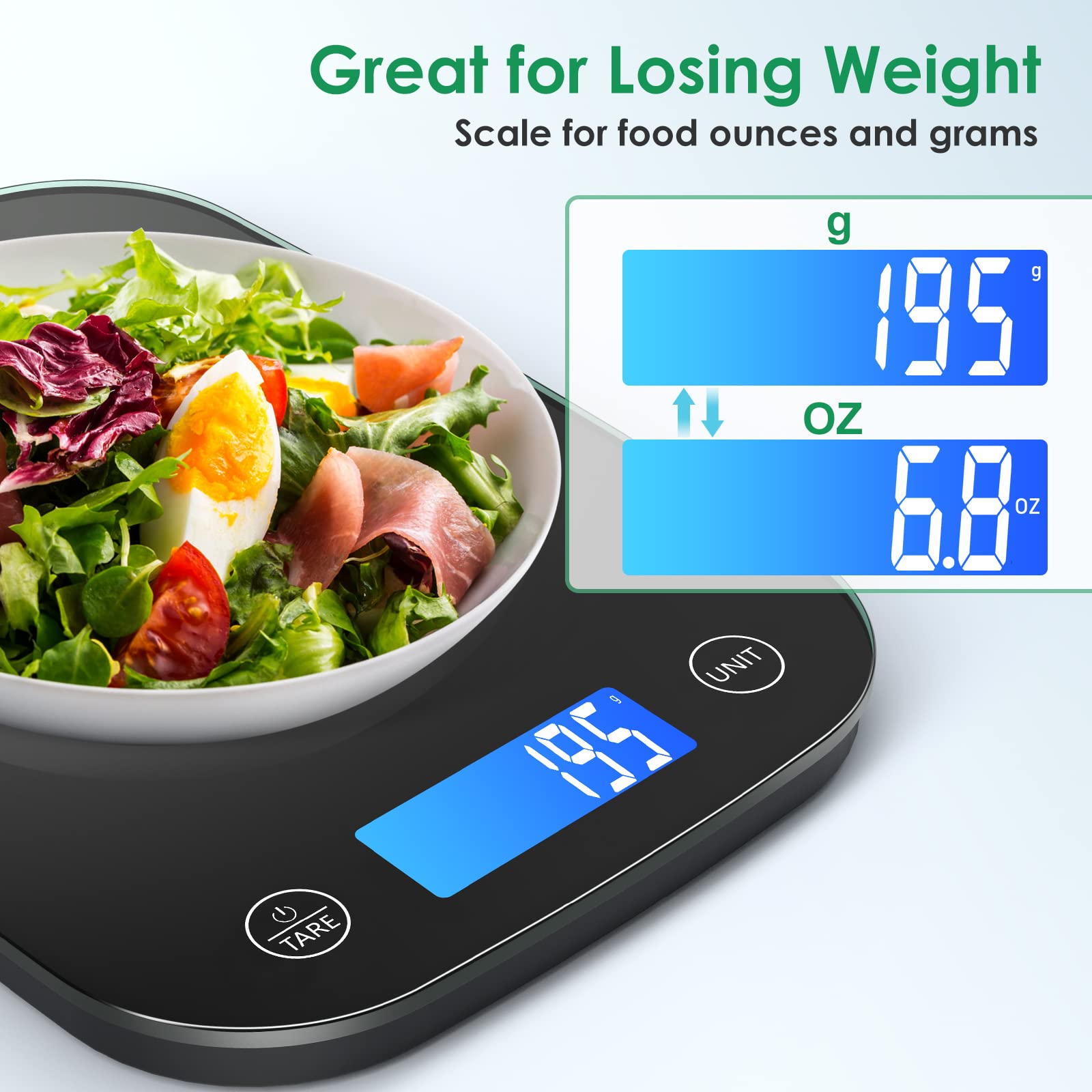 Nicewell Digital Food Kitchen Scale, Scale for Food Ounces and Grams, 22lb/10kg Scale for Cooking, Baking (Black)
