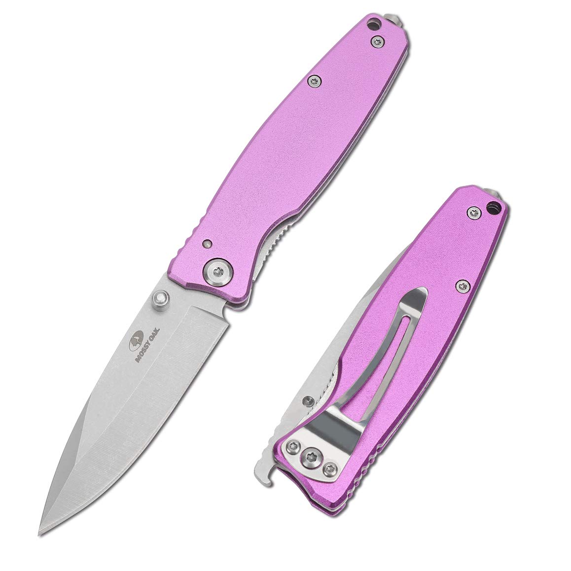 MOSSY OAK Folding Pocket Knife - 4 inch Stainless Steel Blade - Multi-Functional Tool with Bottle Opener and Glass Breaker - Liner Lock Handle with Clip, for Hunting, Survival, Hiking, Camping