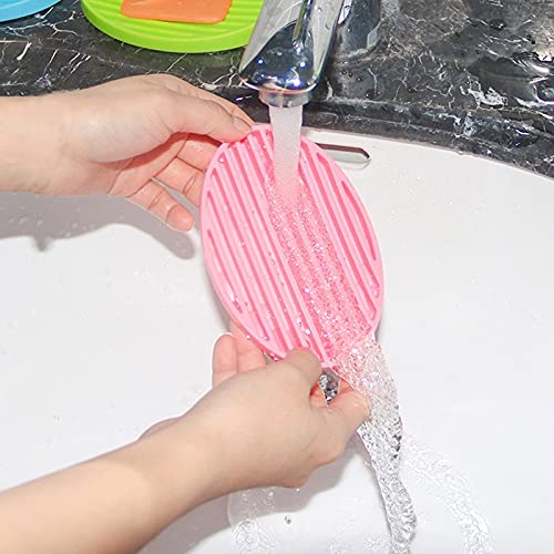 PLMM soap Box, Colorful Silicone Flexible Soap Dish Plate Tray Drain Ovaled Portable Soap Dishes Kitchen Bathroom Tools Storage Holder Soapbox (Color : Pink)