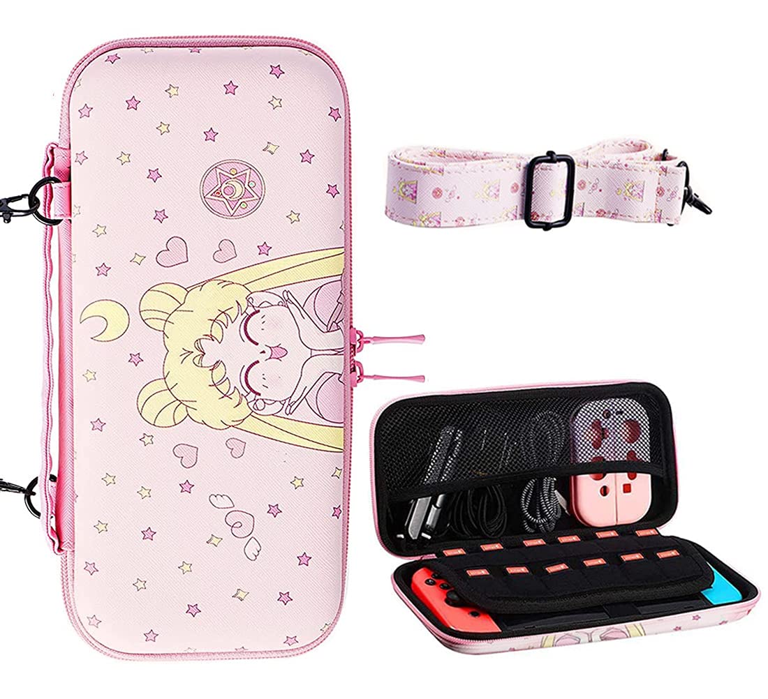 PDTXCLS Yasirona NocksyDecal Carrying Case Compatible with Nintendo Switch & OLED Mode, Cute Pink Sailor Moon Accessories Portable Travel Case Hard Carry Case for Girls