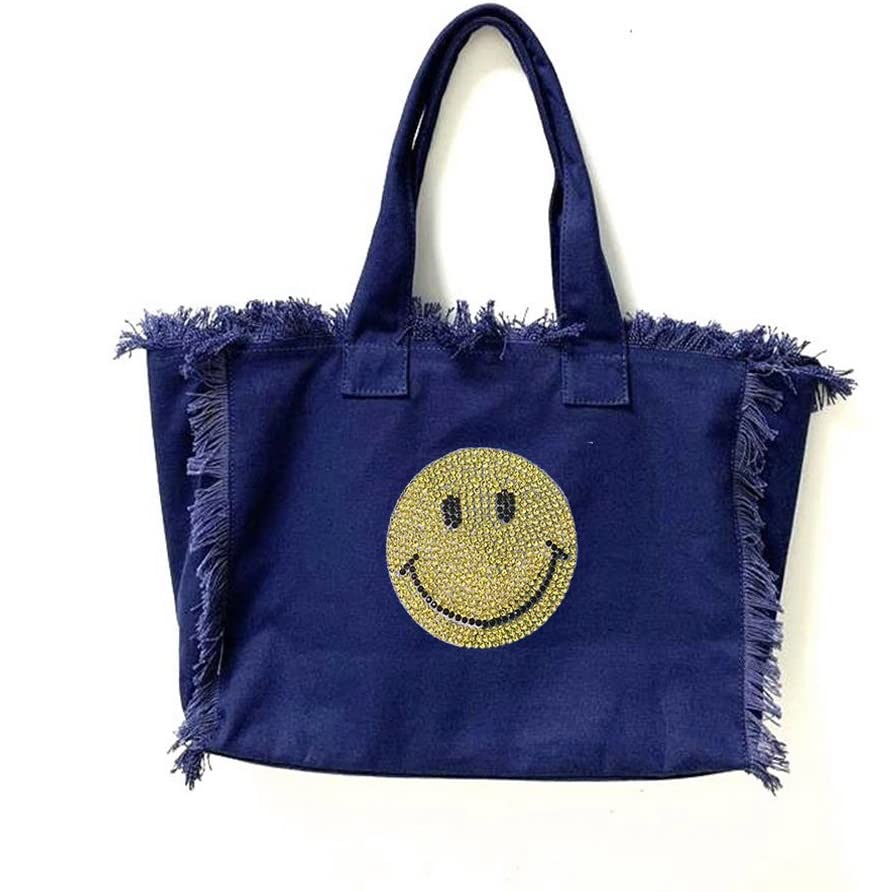 Sailcloth Women’s Tote, Women’s Smile Canvas Bag, Smile Purse, Smile Beach Bag, Smile Tote (Navy)