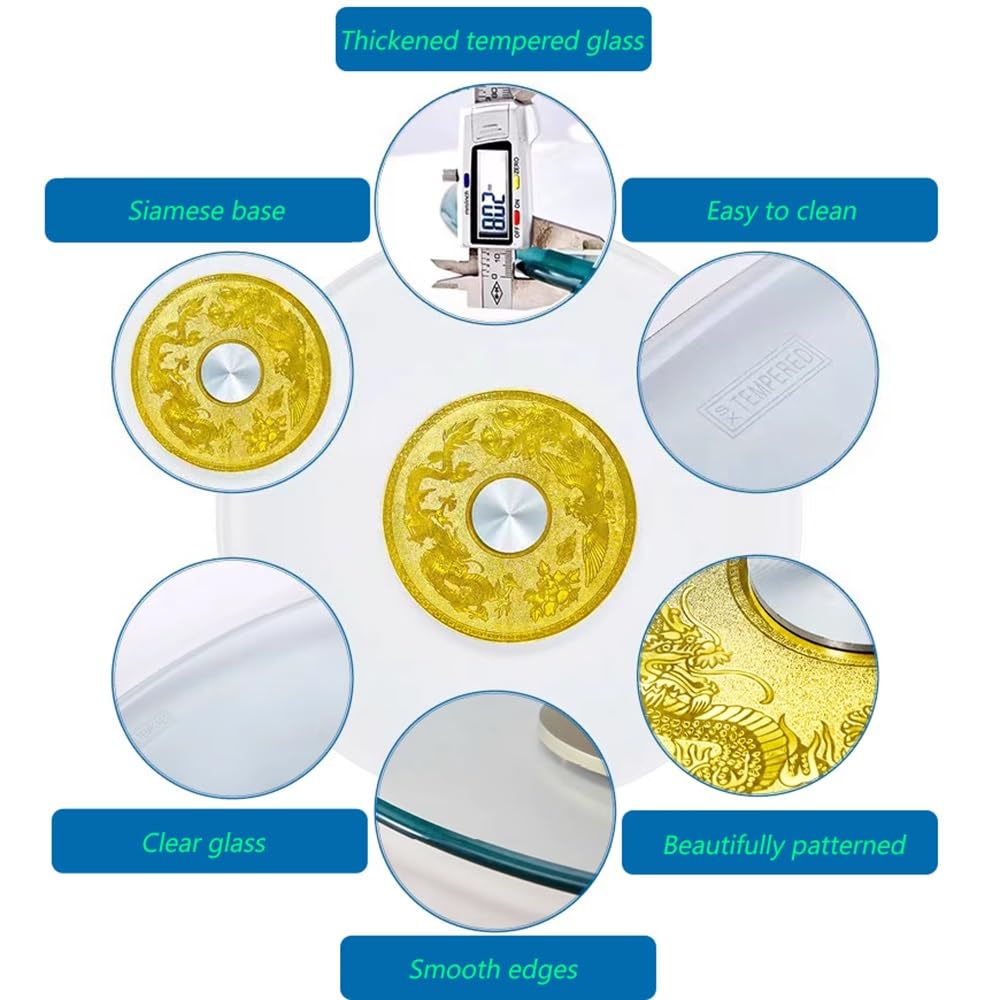 MAGILL Lazy Susan Turntable, Round Tempered Glass Rotating Tray for Dining Table Swivel Serving Plate,Large Swivel Tray with Silent Base,Smooth & Silent (Color : A, Size : 80cm/32in)