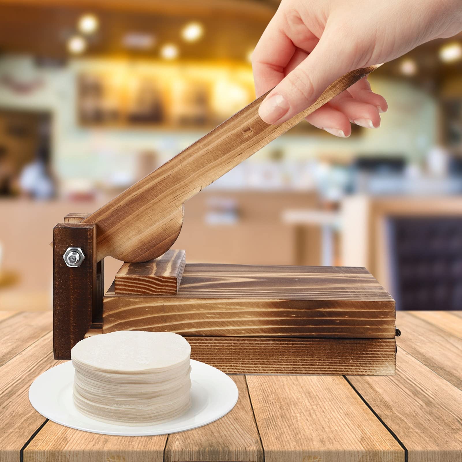 SHERCHPRY Wooden Dough Pressing Tool: Dumpling Maker Pastry Press Skin Press Tool Manual Tortilla Press Pancake Ravioli Chapati Roti Taco Corn Maker
