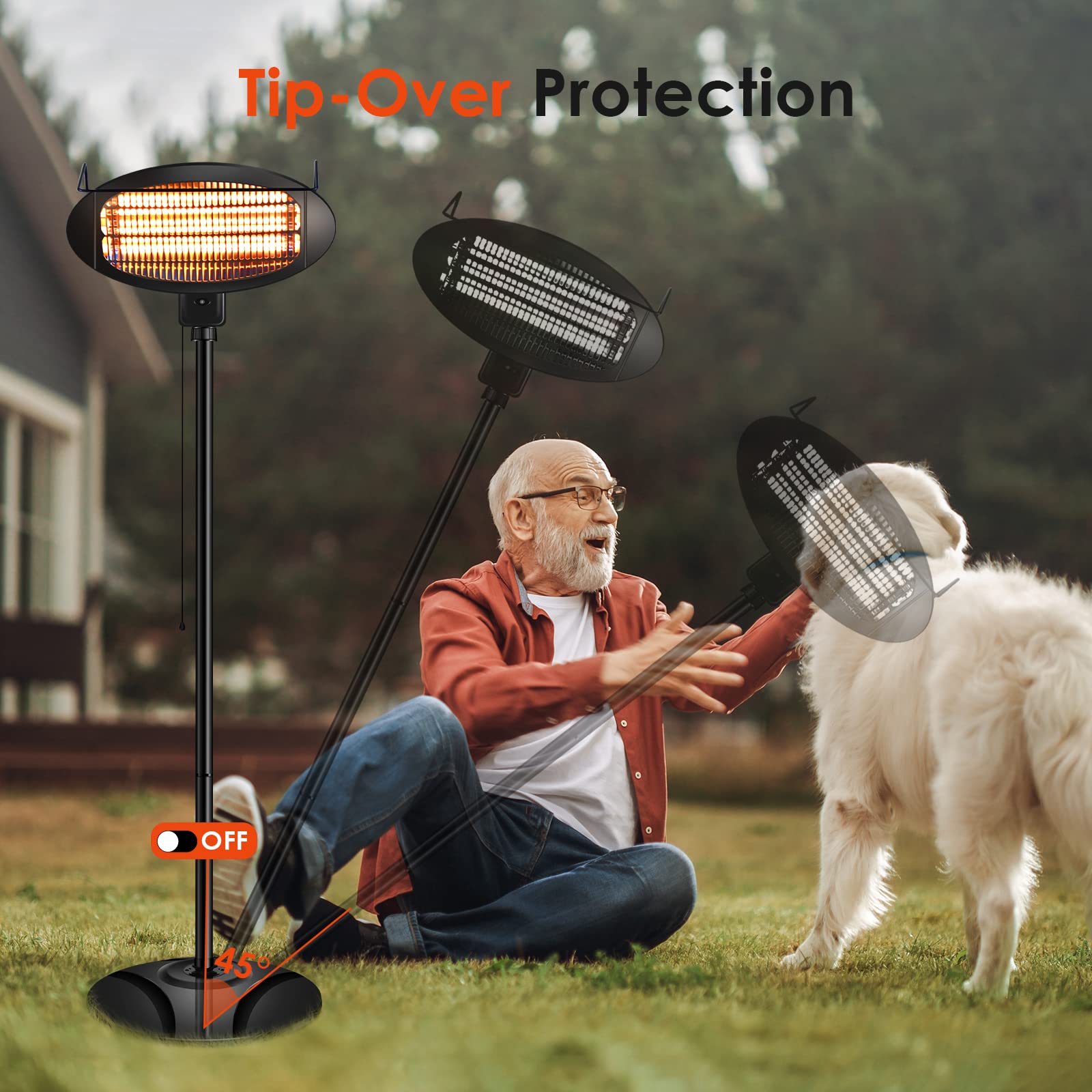 TRUSTECH Patio Heater - Outdoor Heater with 3 Ajustable Heating Modes of 500/1000/1500W, 3s Rapid Heating & Waterproof IP34 Outdoor Patio Heater with Tip-Over Protection, Balcony, Backyard, Garage use