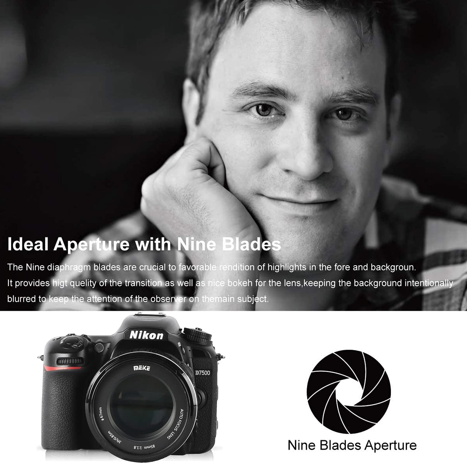 Meike 85mm f1.8 Wide Aperture Full Frame Auto Focus Telephoto Lens for Nikon F Mount DSLR Camera and Compatible with Nikon APS-C Cameras D610 D750 D780 D810