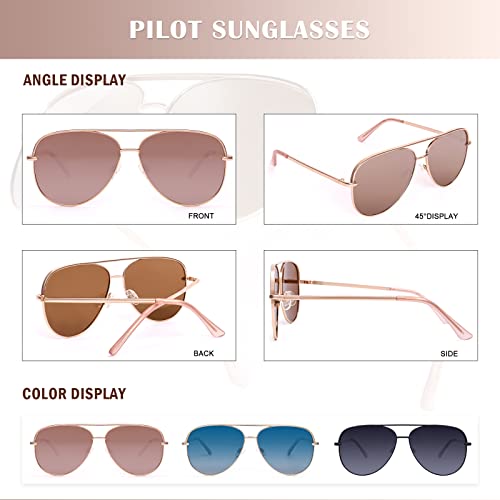 Sahouna Oversized Aviator Sunglasses for Women Polarized Sunglasses UV Protection Large Metal Frame Rose Gold