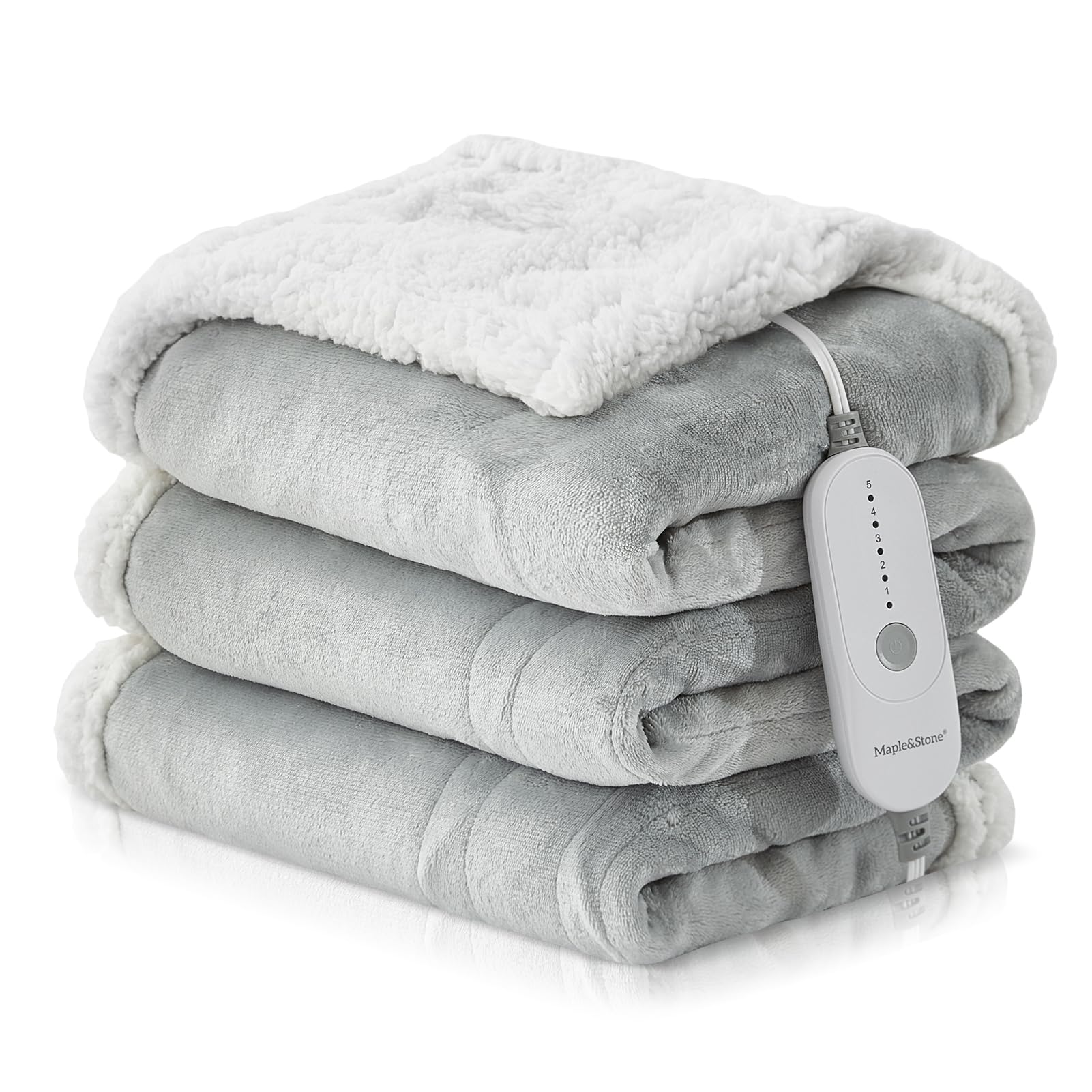 Maple&Stone Heated Blanket Electric Queen Flannel Sherpa Fast Heating Electric Blanket,5 Heat Settings Heating Blanket & 10 Hours Auto-Off Timing Settings (84 x 90 inches，Pink)