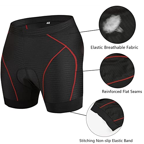 RISESBIK Women’s Cycling Underwear Bike Shorts 3D Padded, Bicycle MTB Underpants with Mesh Slim Lightweight (Black-Red, L)