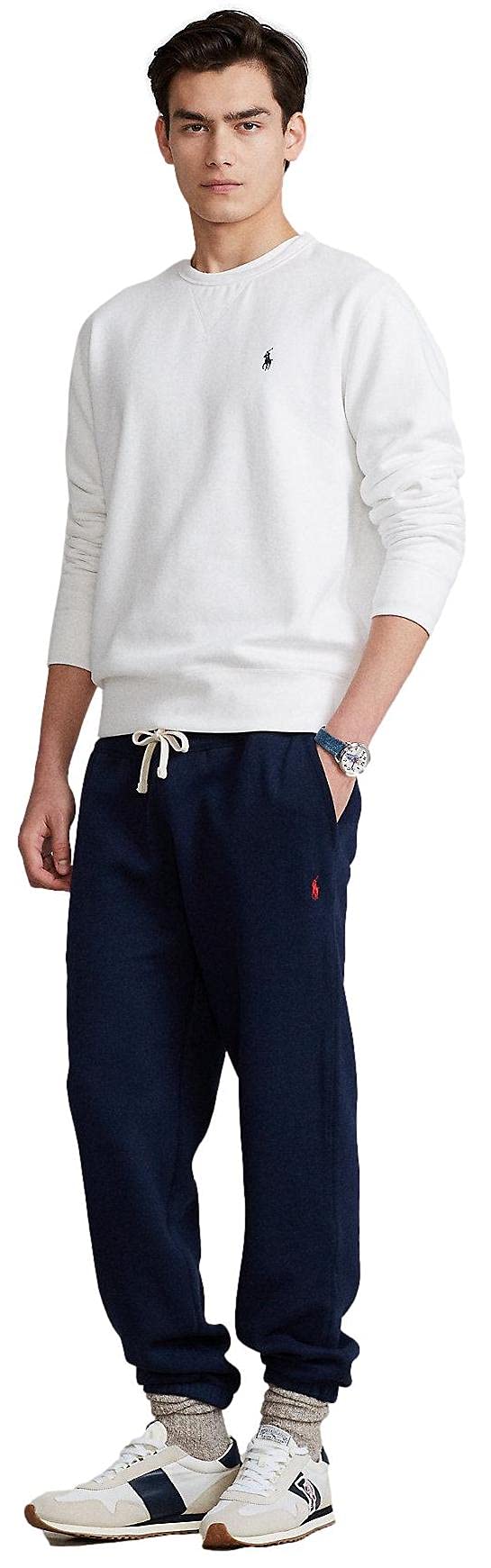 Polo Ralph Lauren Mens Iconic Crew-Neck Fleece Sweatshirt (M, White)