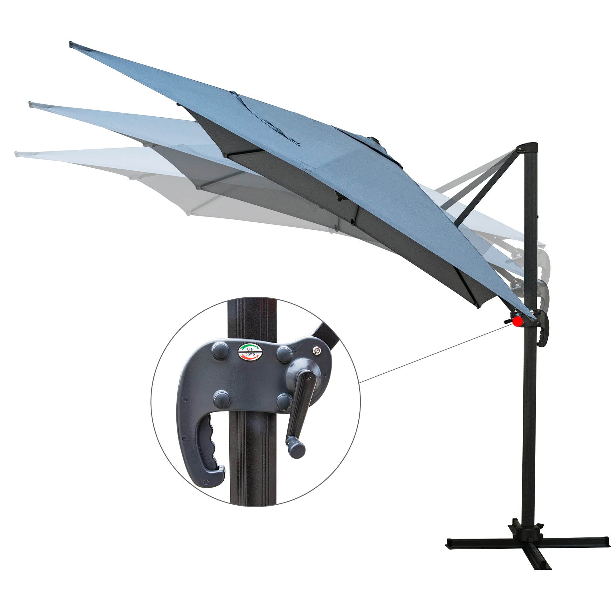 Mapleleaf Rectangular Patio Umbrella 10 Ft Offset Hanging Market Umbrella Cantilever Umbrella 360-Degree Rotatable with Cross Base for Patio Backyard and Swimming Pool（medium gray）