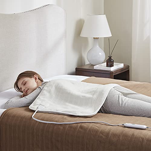 Serta Siena Heating Pad Large Foot Warmer, Soft Sleeve Pocket, Auto Shut Off Multi-Heat Setting Controller, Extra Wide Electric Heated Wrap For Shoulder, Back, Stomach Comfort 35"x20" Ivory
