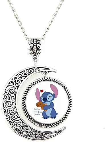 Mothers day Moon Pendant Sittch & Bear Love Is a Warm Fuzzy Plushie Charm Crescen Necklace Jewelry Gift