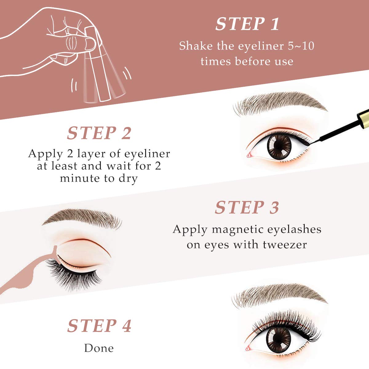 Magnetic Eyelashes with Eyeliner Kit, 6 Pairs 3D Natural Look Reusable False Magnetic Eyelashes, 2 Tubes Long Lasting Magnetic Eyeliner 10mL, Mirror Box with Professional Tweezers - No Glue Needed