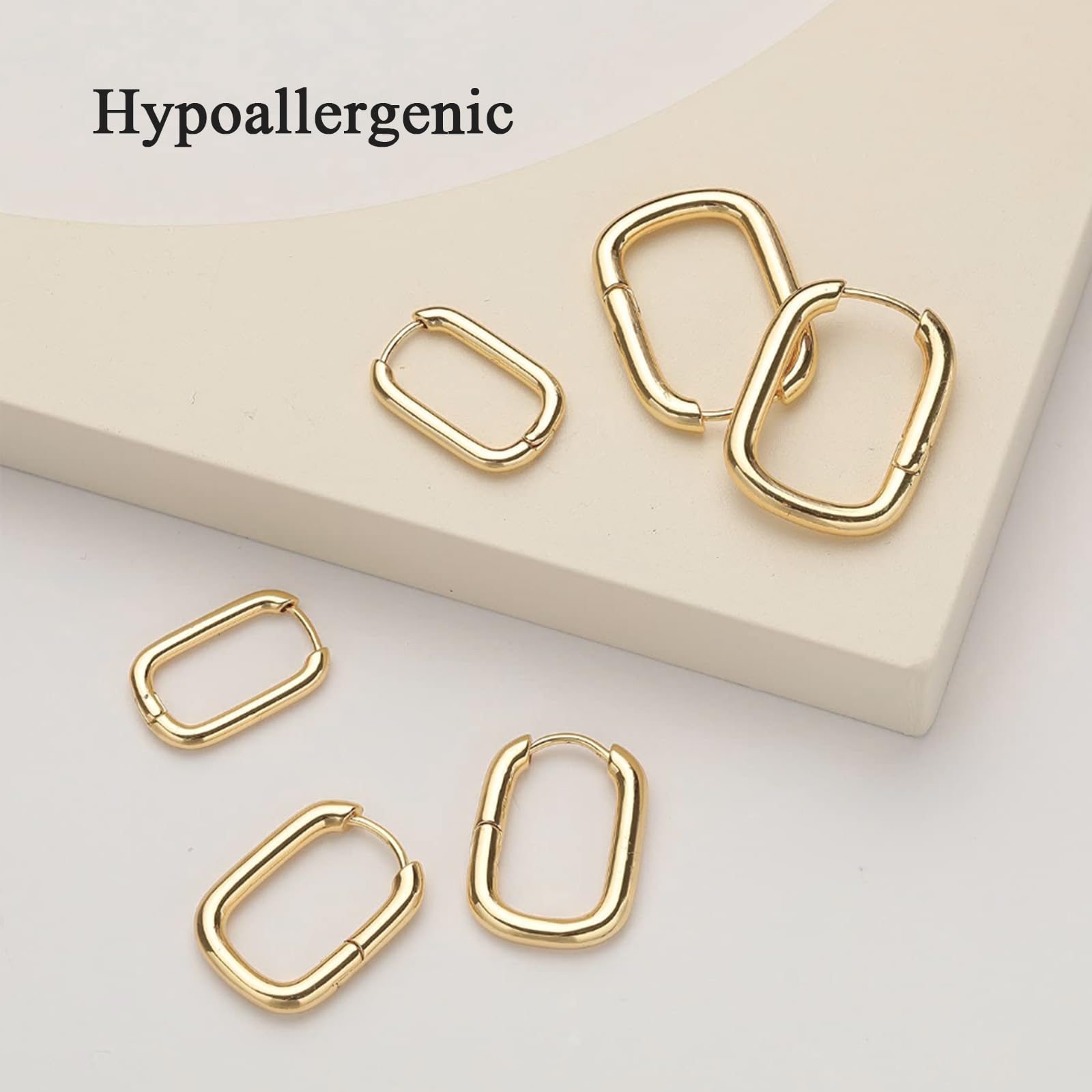 Ritach 3 Pairs Silver Square Hoop Earrings for Women,Chunky Minimalist Geometric 925 Silver Heart Huggie Hoop Earrings