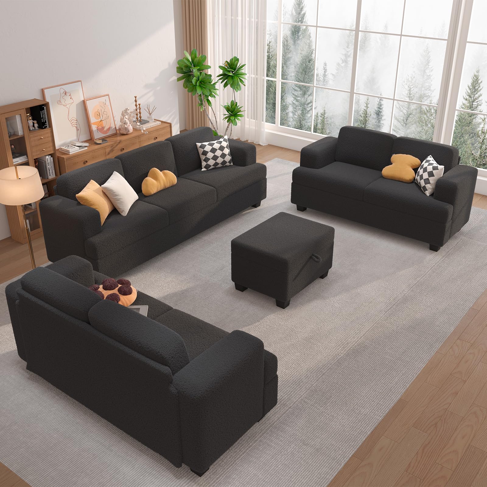 YOUDENOVA Deep Seat Sofa 89", 3 Seater Comfy Modern Sofa, Couches for Living Room, Comfy Sofa, Sleeper Couch, Bouclé, Black