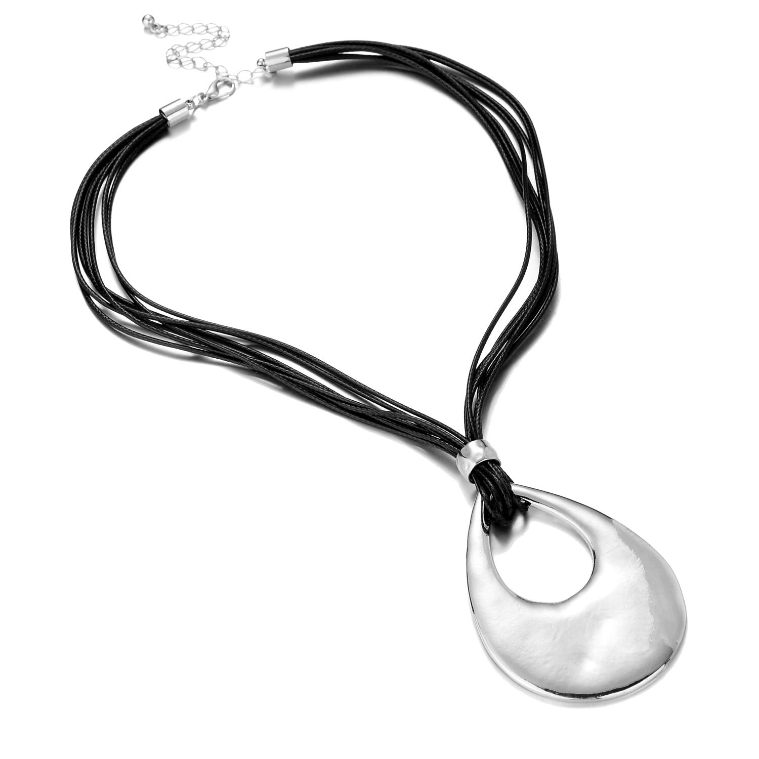 Nicole Miller Black Multi-strand Silver Teardrop Tribal Chain Necklace