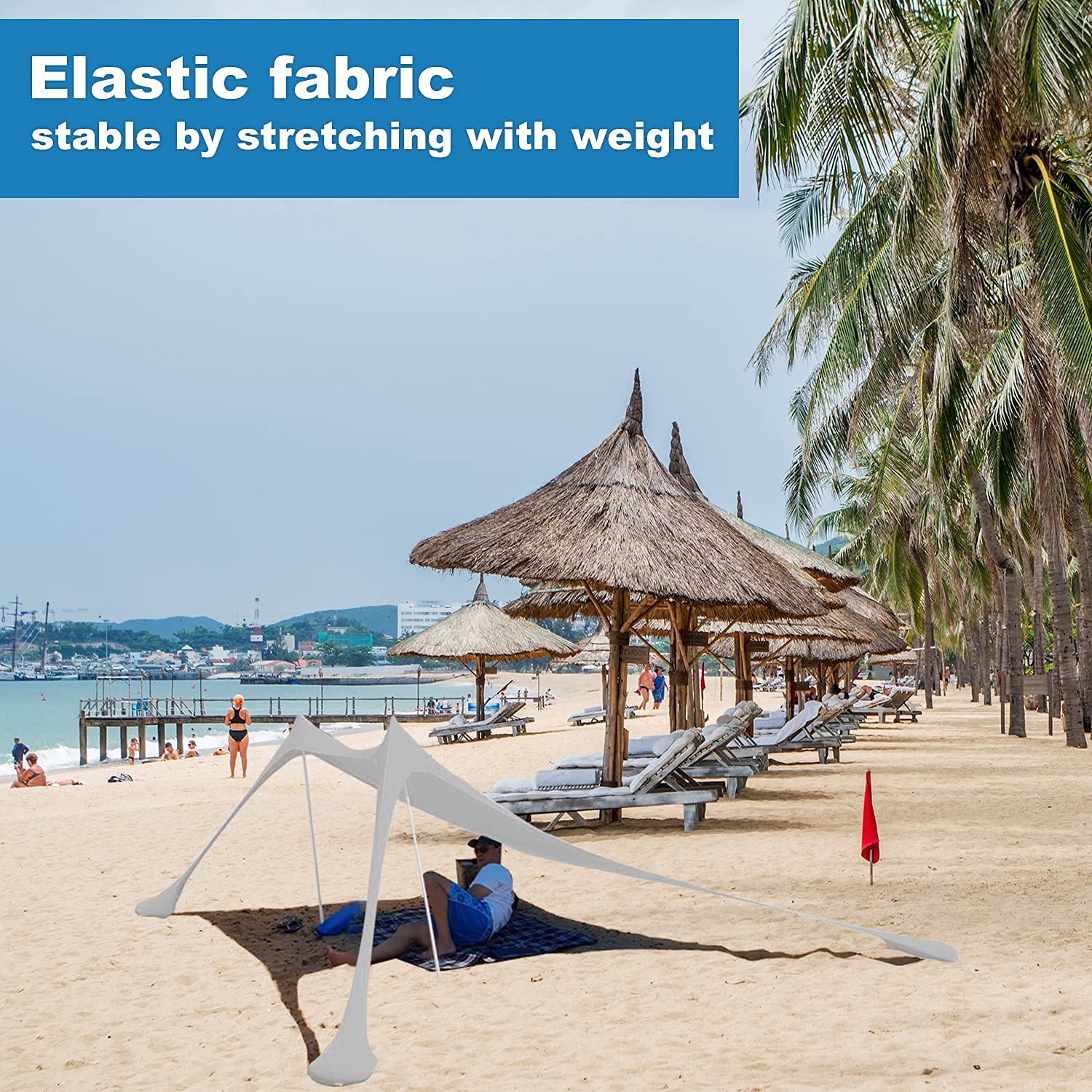 Night Cat Beach Tent Lycra Shade Tent Beach Shell Awning Sun Shelter UV Protection UPF 50+ with Sandbag Anchor for Beach Picnic Fishing Camping