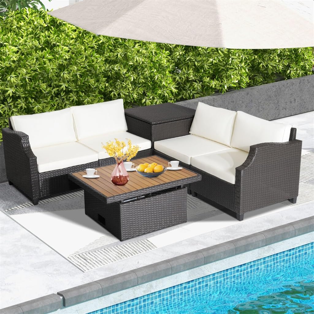 LIUJUN 7pcs Patio Outdoor PE Wicker Cushioned Furniture Conversation Set Sectional Sofa