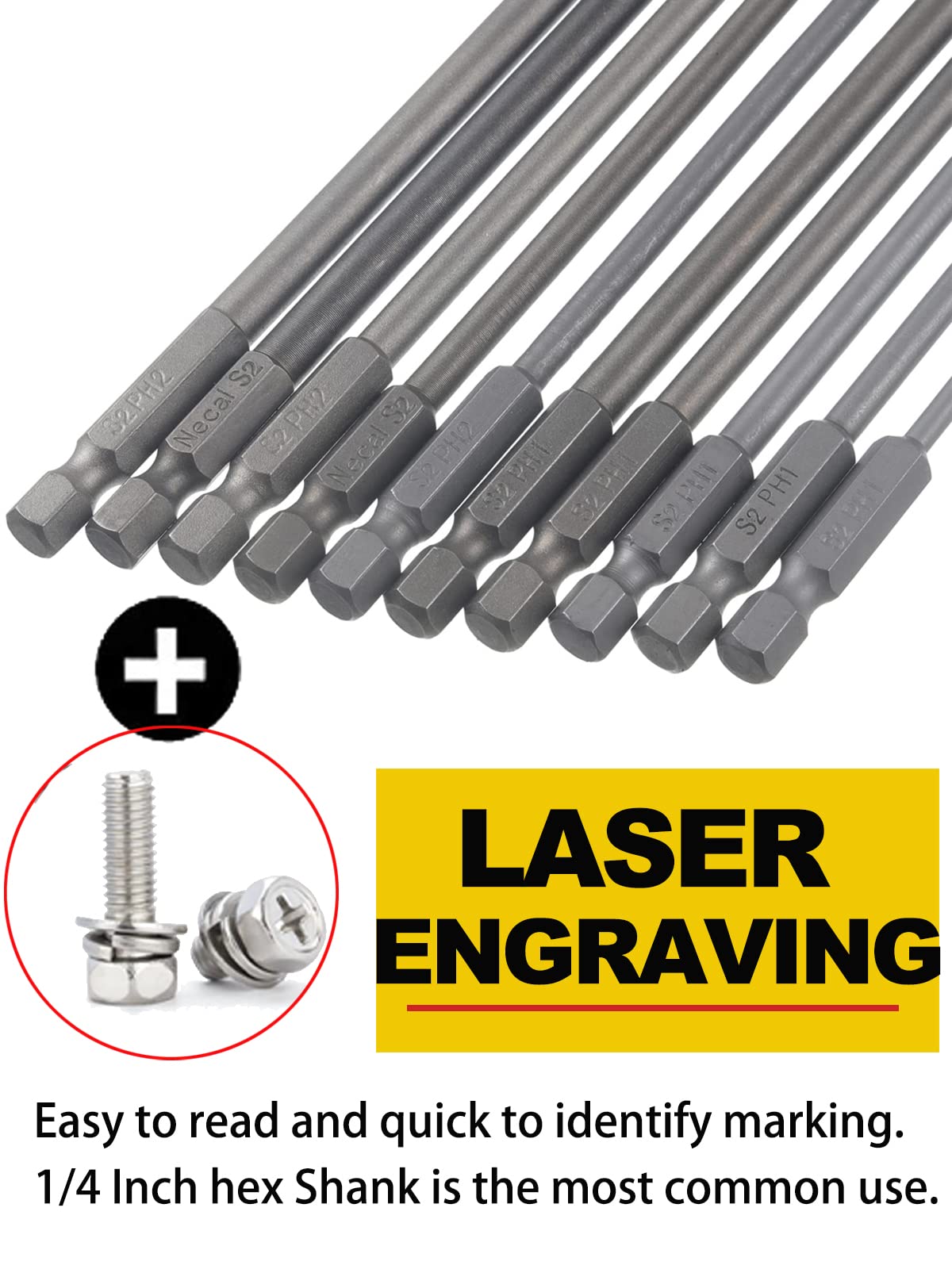 Rocaris 10 Pack Extra Long Phillips Screwdriver Bit Sets, 1/4 Inch Hex Shank Magnetic Screwdriver Bits Cross Head S2, 8 Inch