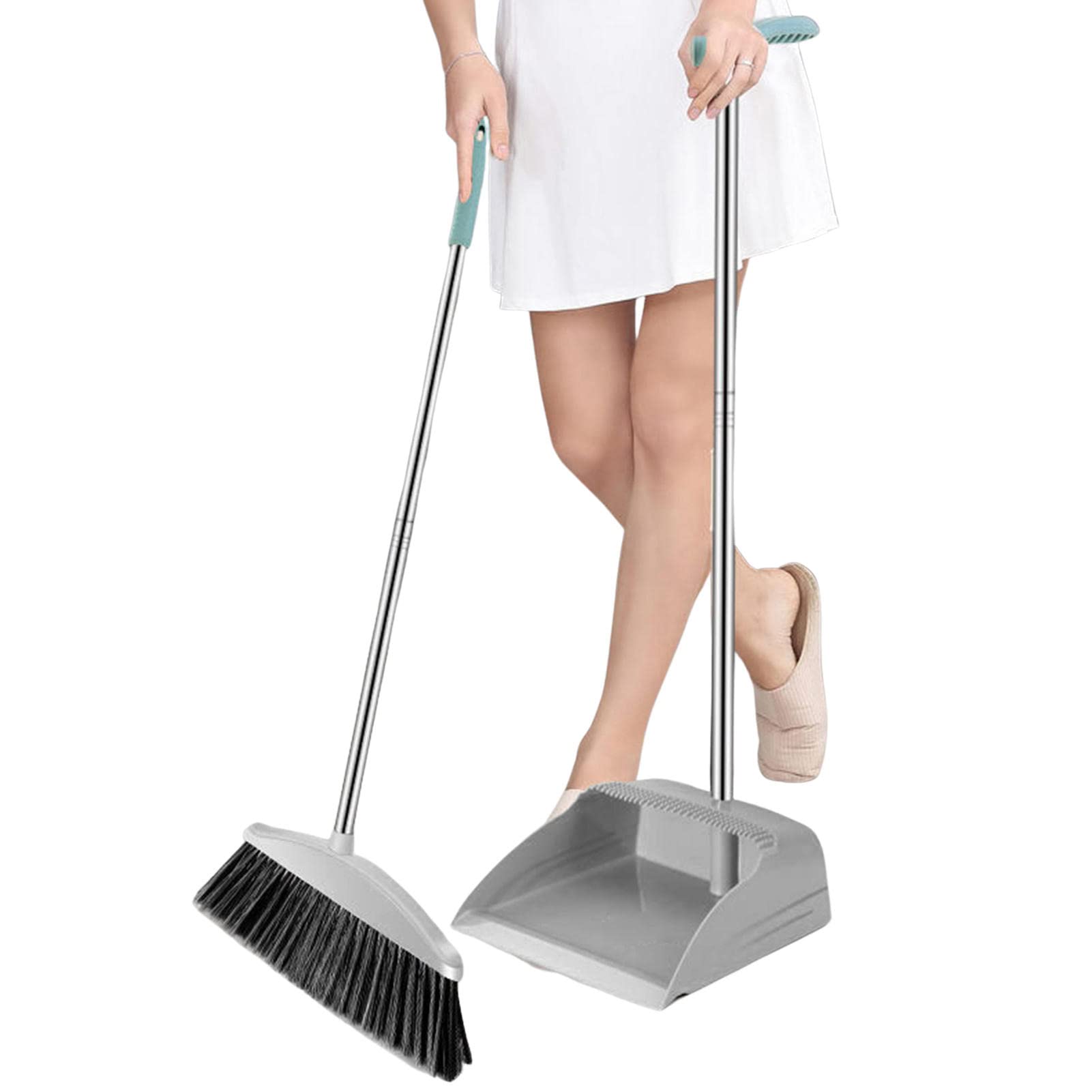 WMGoods Broom and Dustpan/Broom with Dustpan Combo Set,Standing Dustpan Dust Pan with Long Handle 40"/52" for Home Kitchen Room Office Lobby Indoor Floor Cleaning Broom and Dustpan Set for Home