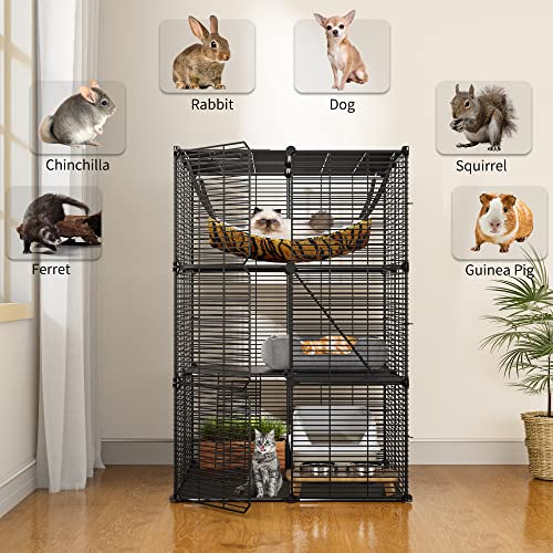 YITAHOME 3-Tiers Cat Cages DIY Catio Indoor Cat Enclosures Metal Cat Playpen with Free Hammock Ideal for 1-2 Cats
