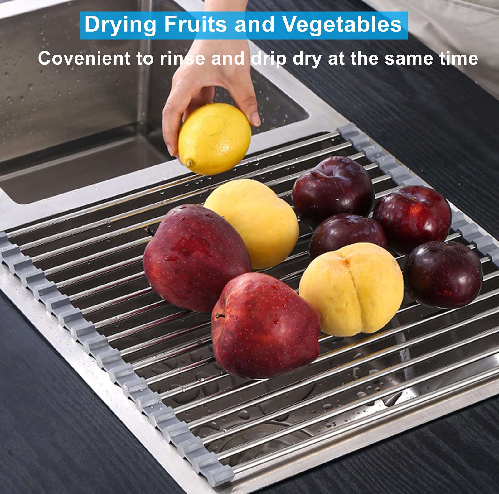 Magnetic Paper Towel Holder for Fridge, Toilet Paper Roll Holder Magnetic Paper Towel Rack Wall Mount and Seropy Roll Up Dish Drying Rack Over The Sink for Kitchen RV Sink 17.5x15.7 in