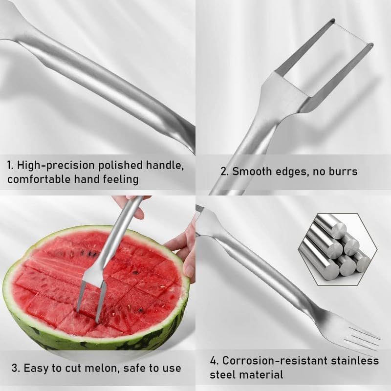 Stainless Steel Fruit Cutter 2-in-1, 2024 New Watermelon Fork Slicer Fruit Slicer Tool, Double Headed Fruit Fork Slicer, Home Kitchen Summer Camping Tool (1 PC)
