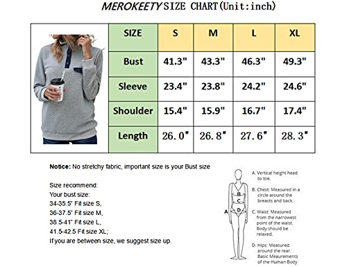 MEROKEETY Women's 2023 Fall Long Sleeve V Neck Button Quilted Patchwork Pullover Sweatshirt Tops, NewWhite, M