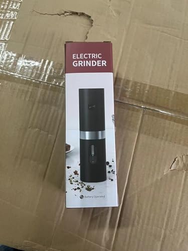 Syaws Electric Pepper and Salt Grinder 1 Pack,Battery Powered Pepper Grinders,Automatic Pepper Mill with LED Light,Adjustable Coarseness One-Hand Operation(Single Black-Battery Operated)