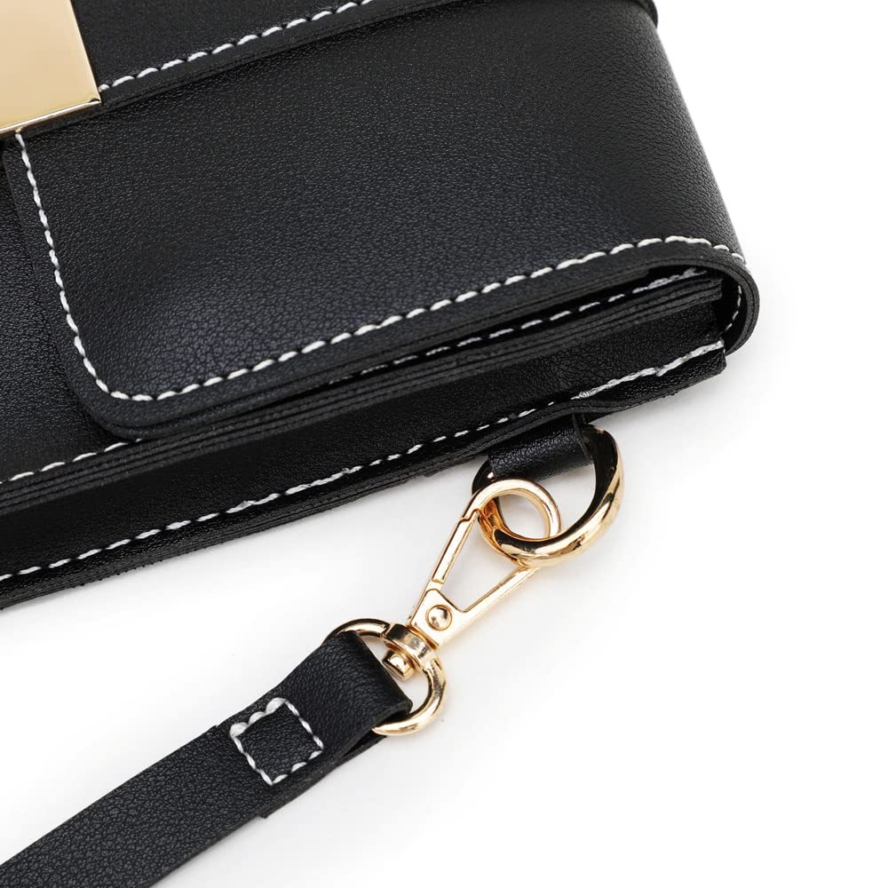 SharPlus Women Small Leather Phone Purse Handbag, Cute Minimalist Crossbody Shoulder Bag Pouch (WholeBlack)