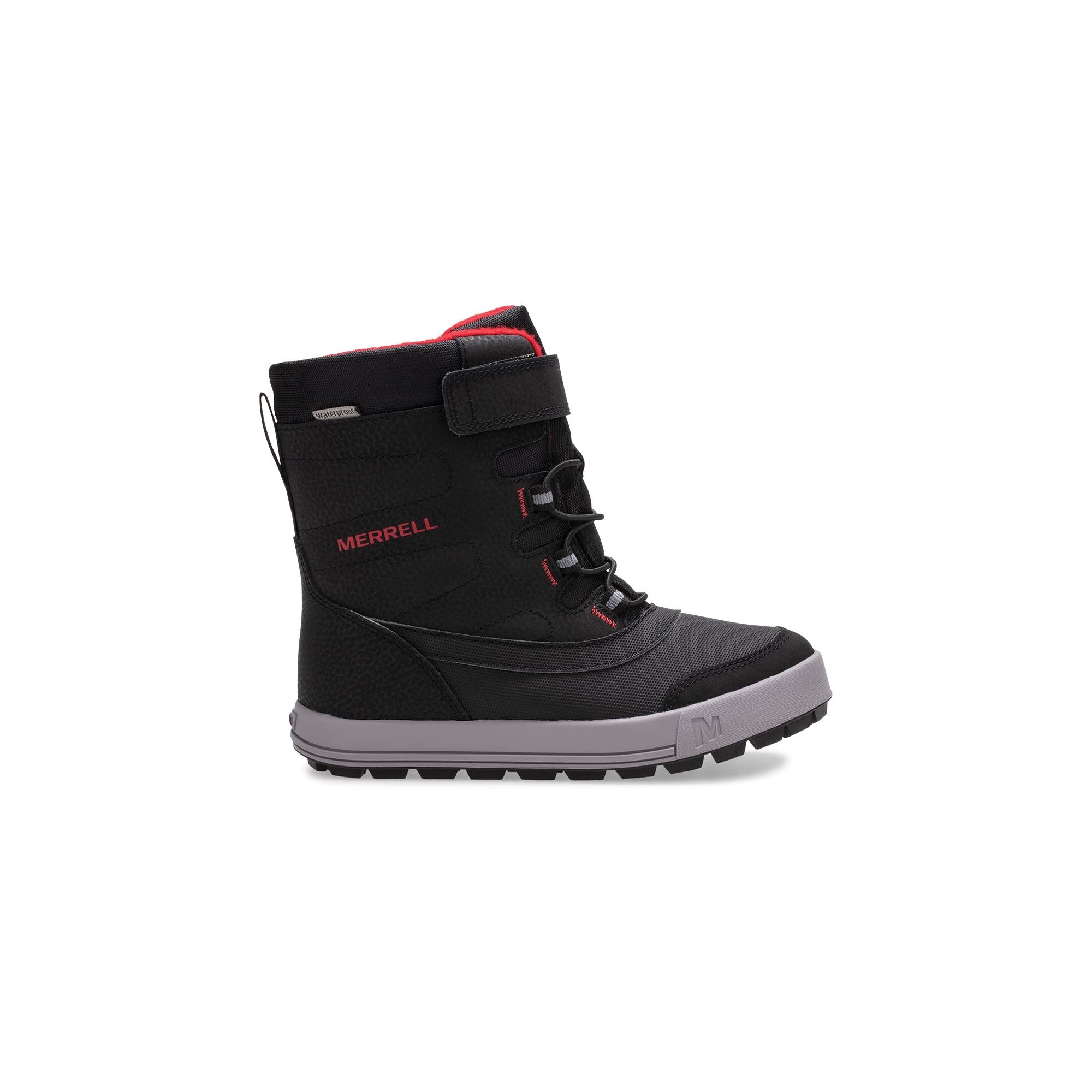 Merrell Snow Storm WTRPF Boot, Black/Grey/RED, 4 US Unisex Big Kid