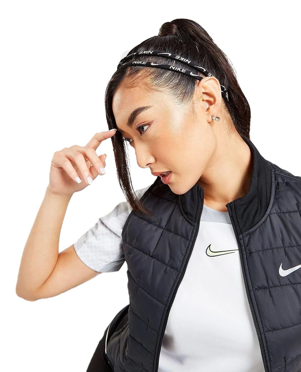 Nike BN2058 Fixed Lace Headband, White/Black, Width 0.3 inch (7 mm), Set of 2