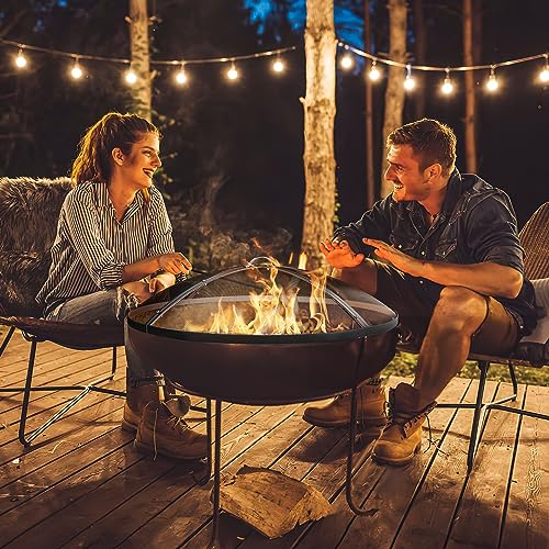 YITAHOME Heavy-Duty Fire Pit Spark Screen with Handle and Poker, Metal Fire Pit Cover for 36-Inch Round Outdoor Fire Pits