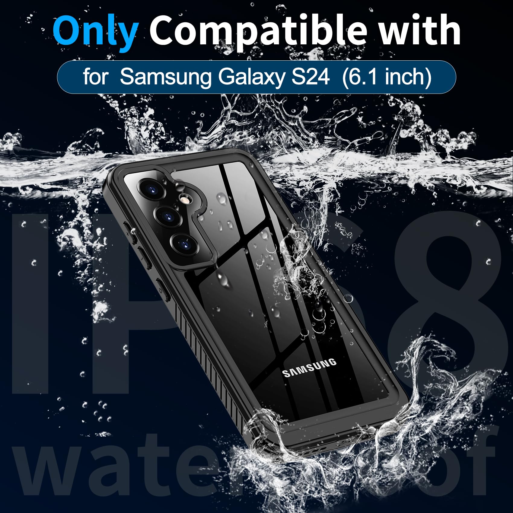MOZOTER Designed for Samsung Galaxy S24 Case Waterproof,[IPX8 Underwater Case][Built-in Lens & Screen Protector][Full Body Shockproof][Military Drop Proof] for S24 Case,6.1 inch-Black