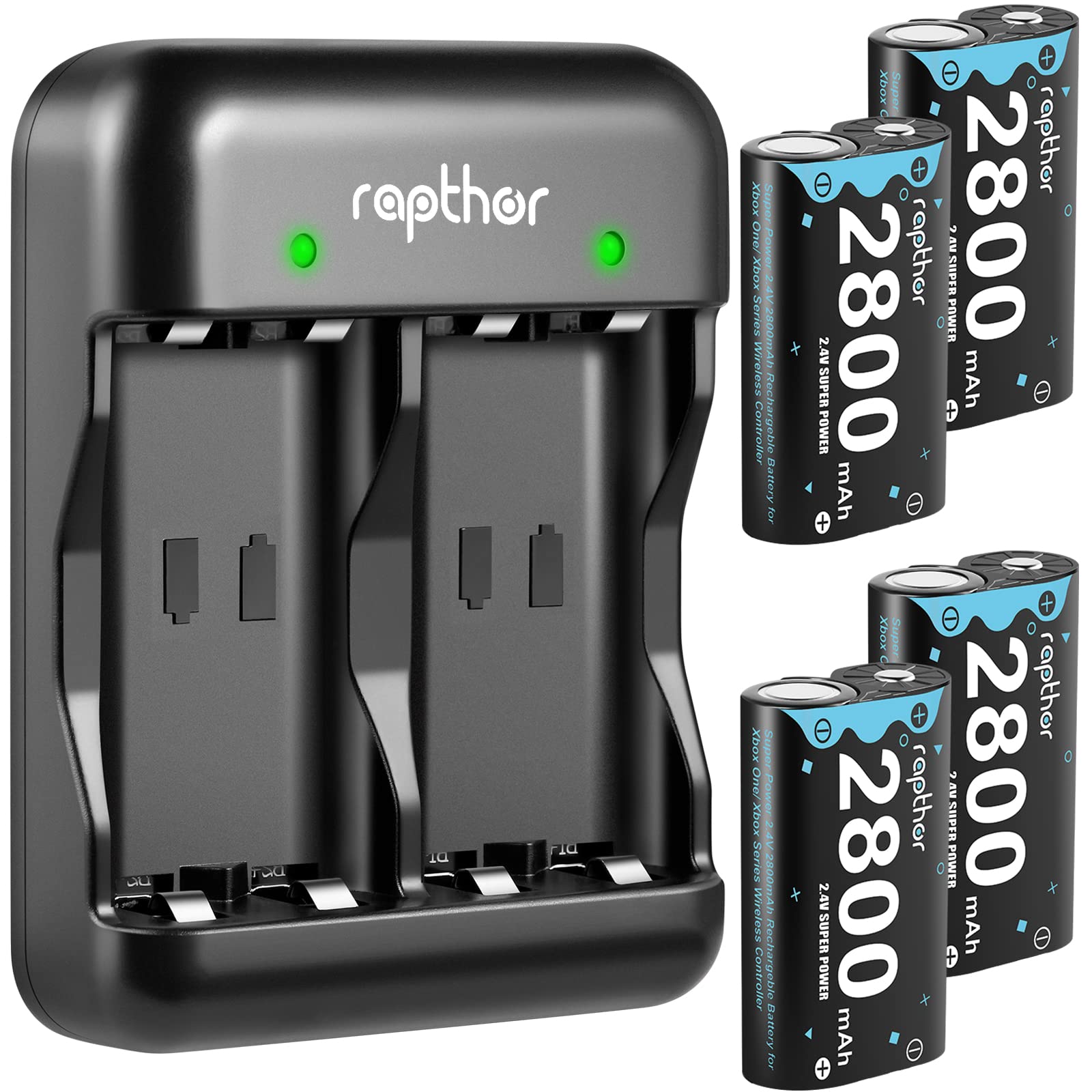 Rapthor 4X 2800mAh Rechargeable Battery Pack for Xbox One/Series Controller, High Power Battery Pack with Fast Charger for Xbox One/Xbox Series X|S/Xbox One S|X|Elite (4 Battery Packs+1 Charger)