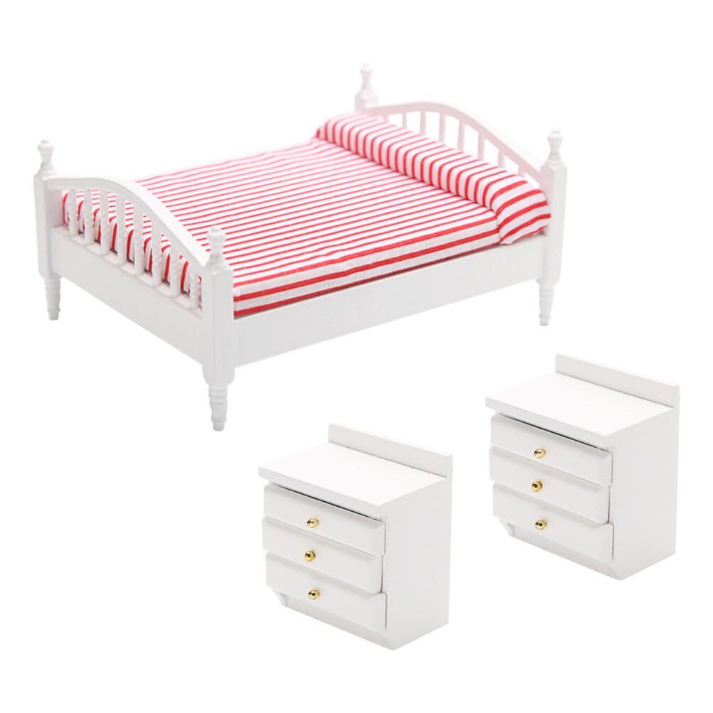 Totority Wooden Dollhouse Bed - 1: 12 Doll House Furniture Miniature Dollhouse Tabletop Accessories Dollhouse Furniture Mini Furniture