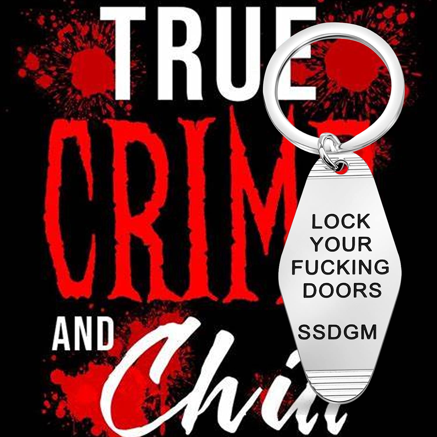 MYOSPARK Lock Your Fucking Doors Hotel Motel Keychain My Favorite Murder SSDGM Motel Style Keychain SSDGM True Crime Gift (Lock Doors Hotel KC)
