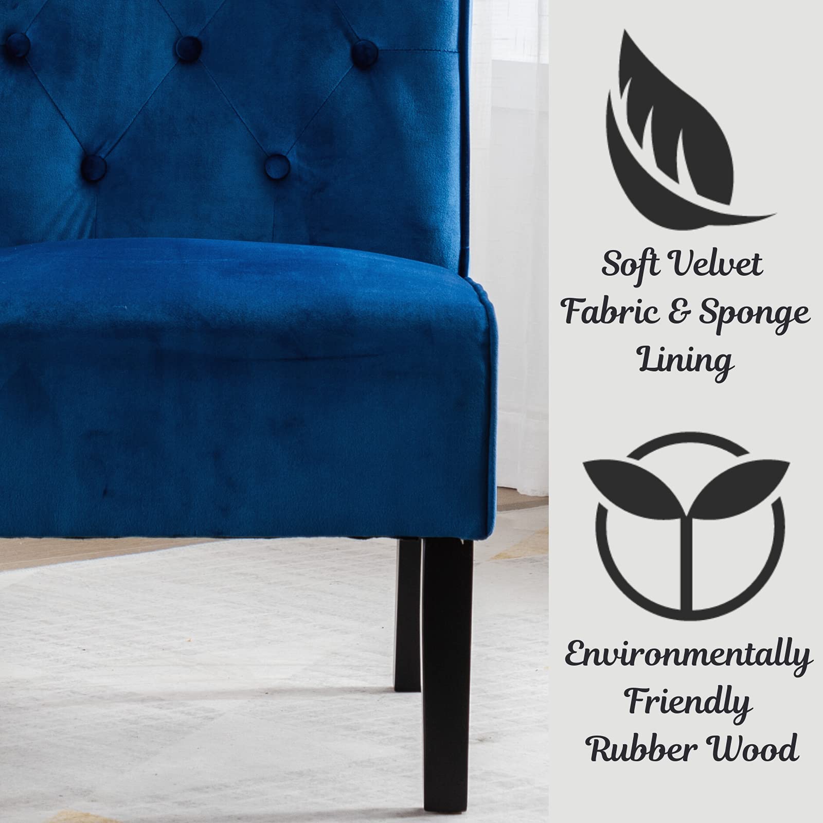 Living Room Chairs Armless Accent Chairs Comfy Bedroom Chair Velvet Side Sitting Chairs Modern Fabric Sofa Slipper Chair for Reading Blue