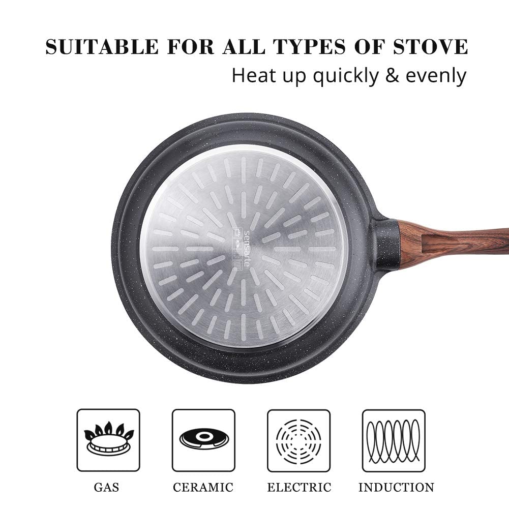 Sensarte Nonstick Frying Pan Skillet, Swiss Granite Coating Omelette Pan, Healthy Stone Cookware Chef's Pan, PFOA Free (8+12.5 Inch)