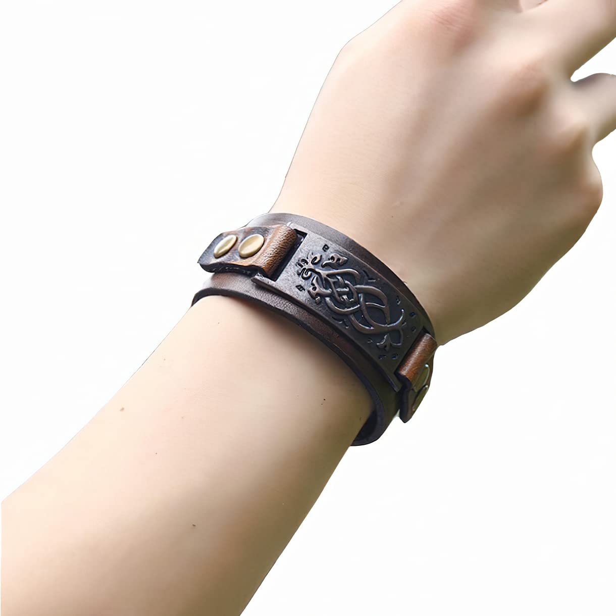 Rose-Samira Handmade Leather Bracelet Punk Wristband Set Adjustable Cuff Buckle Belt (Marker)