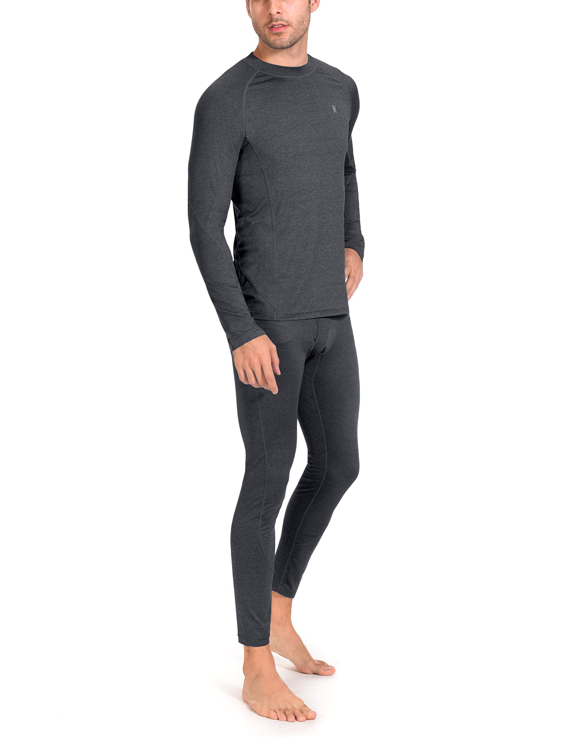 Little Donkey Andy Men's Thermal Underwear Set Performance Base Layer Wicking Active Long Johns Top & Bottom with Fly Black XXL