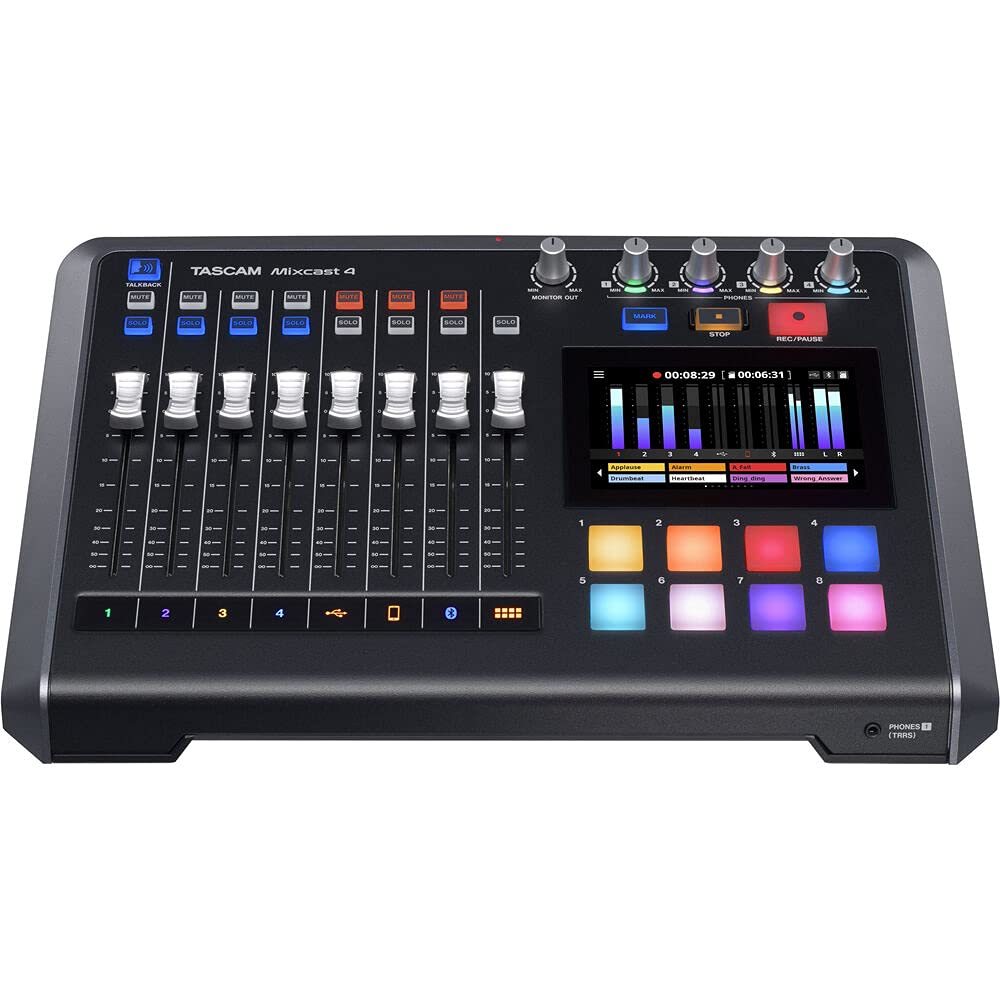 Tascam Mixcast 4 Podcast Station with Built-in Recorder/USB Audio Interface (MIXCAST4) Bundle with 32GB microSDHC Memory Card and 2x CAD GXL1800 Condenser Mic