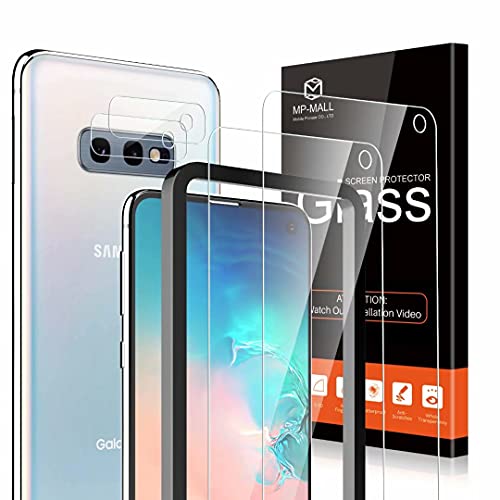 MP-MALL [2+2 Pack] 2 Pack Tempered Glass Screen Protector + 2 Pack Camera Lens Protector Compatible for Samsung Galaxy S10e, Not Fit for Galaxy S10 or S10 Plus, Installation Frame 9H Hardness