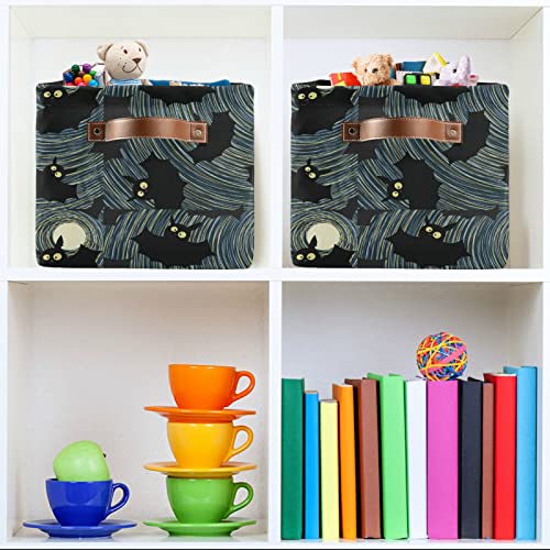 xigua Halloween Bat Black Large Storage Basket Square Foldable Canvas Laundry Baskets Bin Waterproof Inner Layer with Sturdy Handles for Kids Toy Nursery Blanket Clothes 2Pack