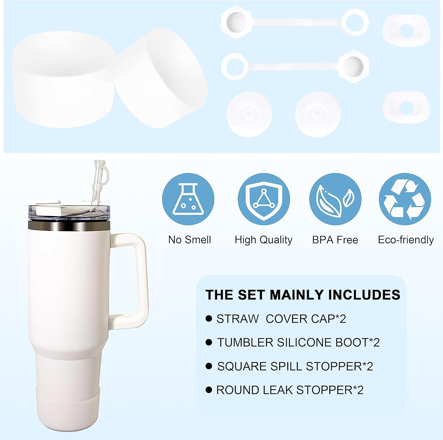 Stanley Cup Accessories - Set of 8 Stanley Spill leak Stopper and Stanley Cup Boots Stanley Straw Cover For Stanley Cup Models 1.0 and 2.0, Stanley Accessories 40 oz Stanley Cup