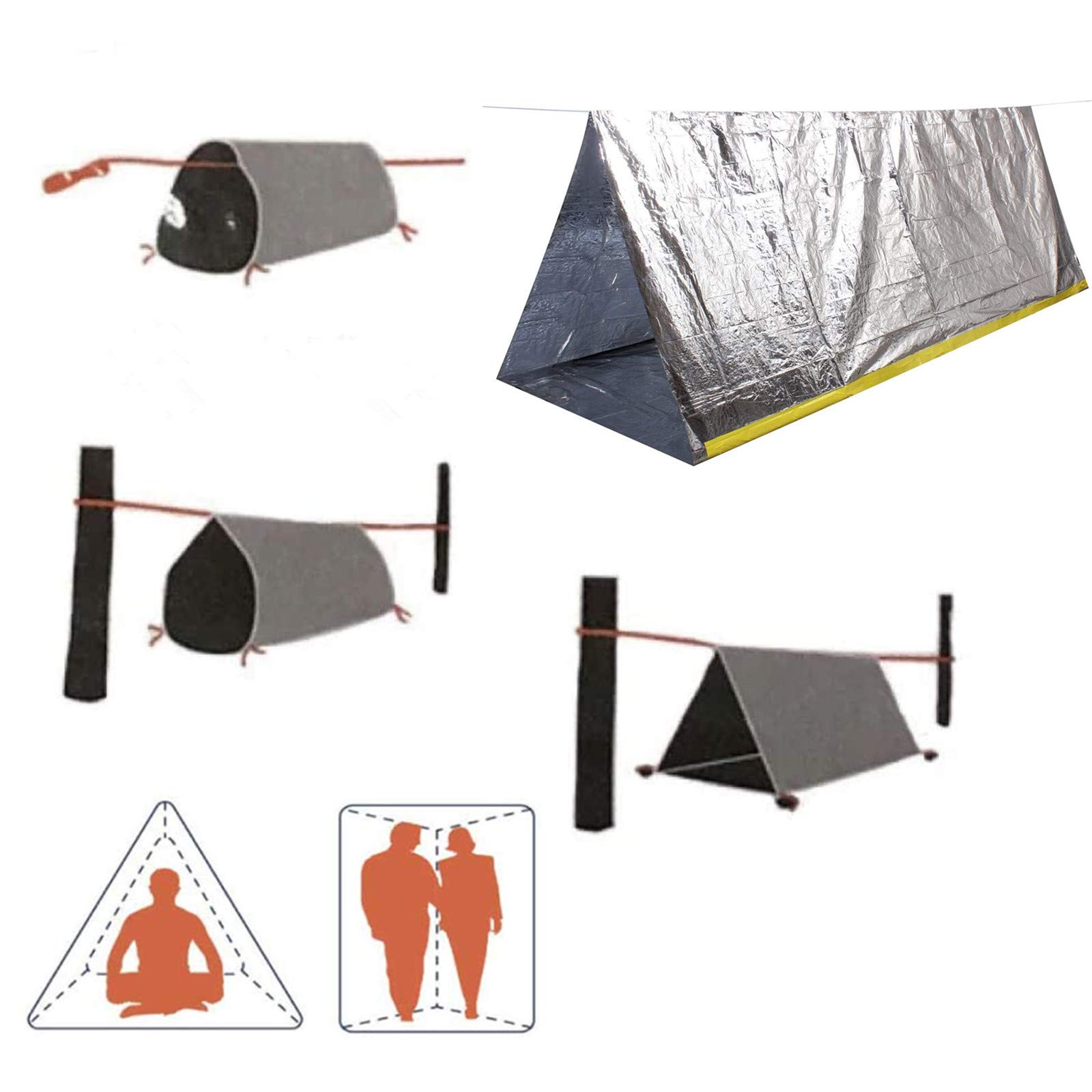 Ninth C 2-Person Emergency Tube Tent,8โ X 5โ Waterproof Mylar Thermal Survival Shelter Tent for Hiking Camping
