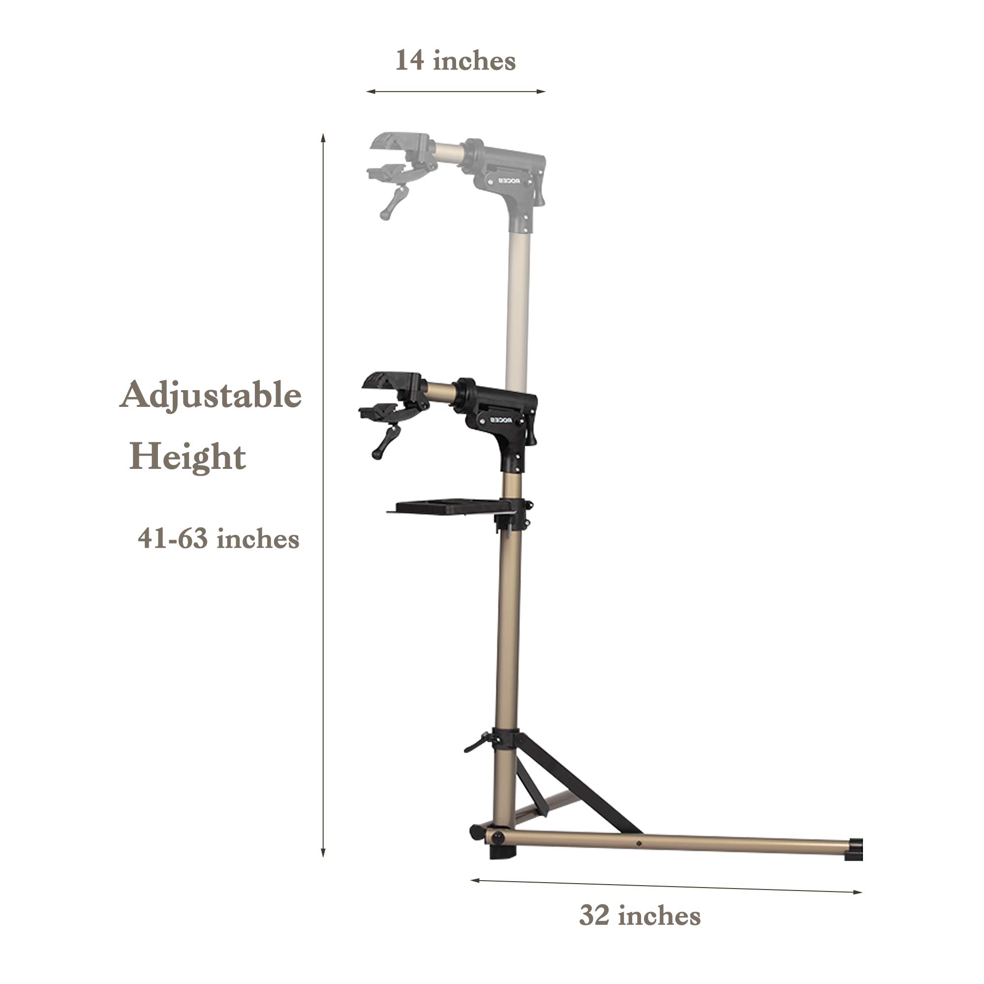 LONABR Adjustable Bike Repair Stand Foldable Bicycle Mechanics Stand Portable Bike Workstand for Home or Professional Team Use with Plate Tools Holder Support 60LBS