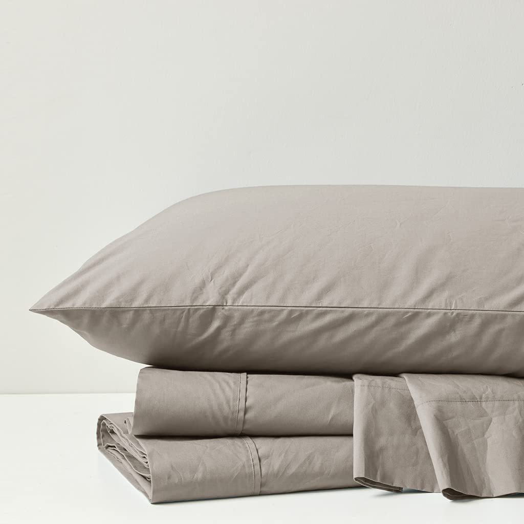 Madison Park 100% Cotton Percale Brushed Highly Breathable Moisture Absorbing 4 Piece Sheet Set, King Size, Khaki