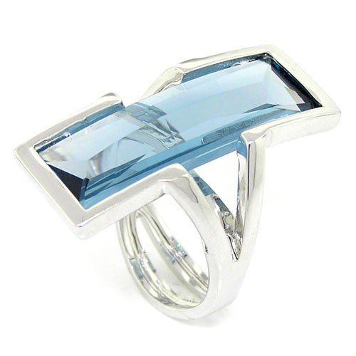 Long & Slender Large Cocktail Ring - Blue Spinel CZ, .925 Sterling Silver, Size 8