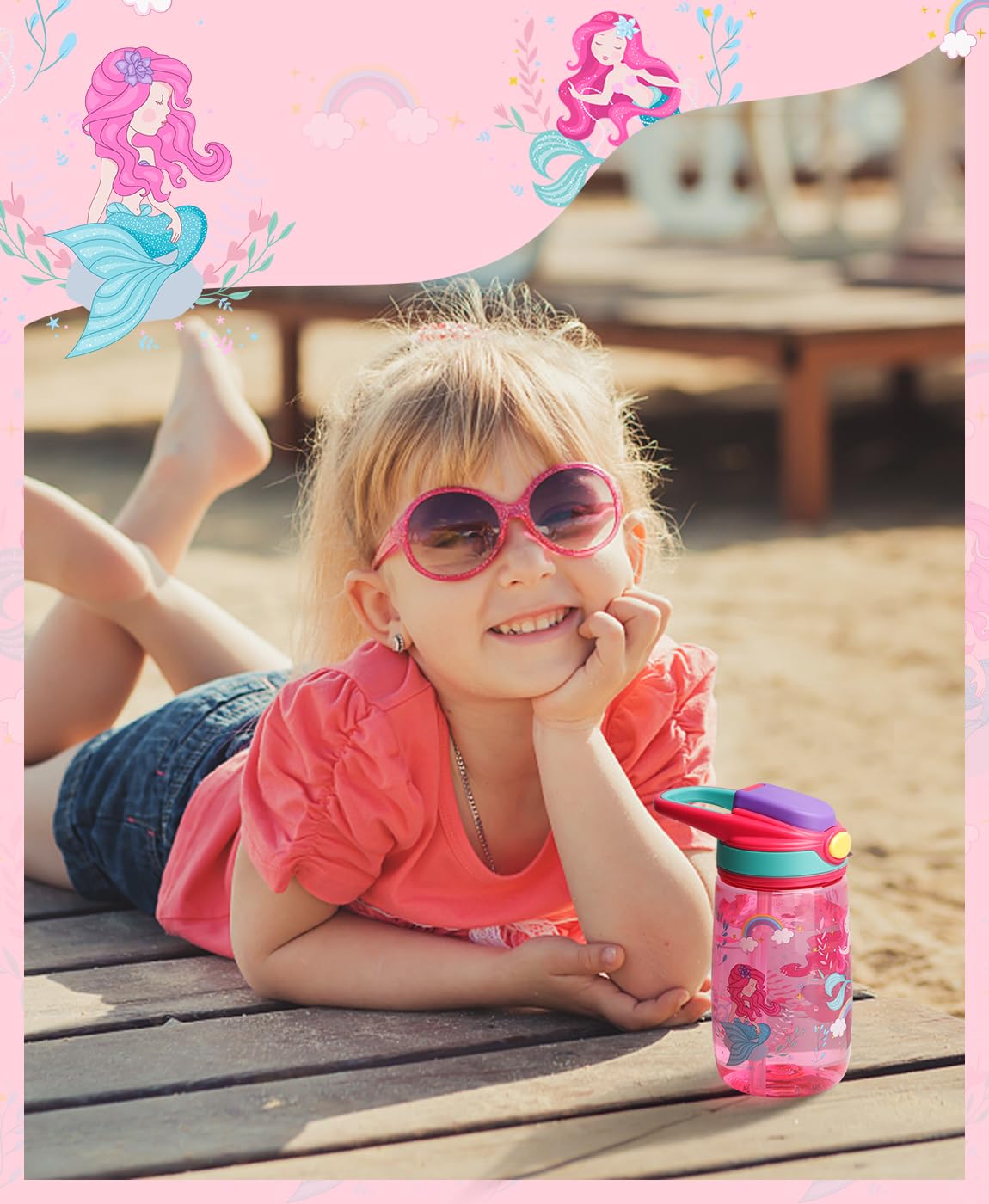 Opard Kids Water Bottle, BPA Free Tritan 13.5oz Water Bottle with Leakproof Lid, Straw & Carrying Loop for Toddlers